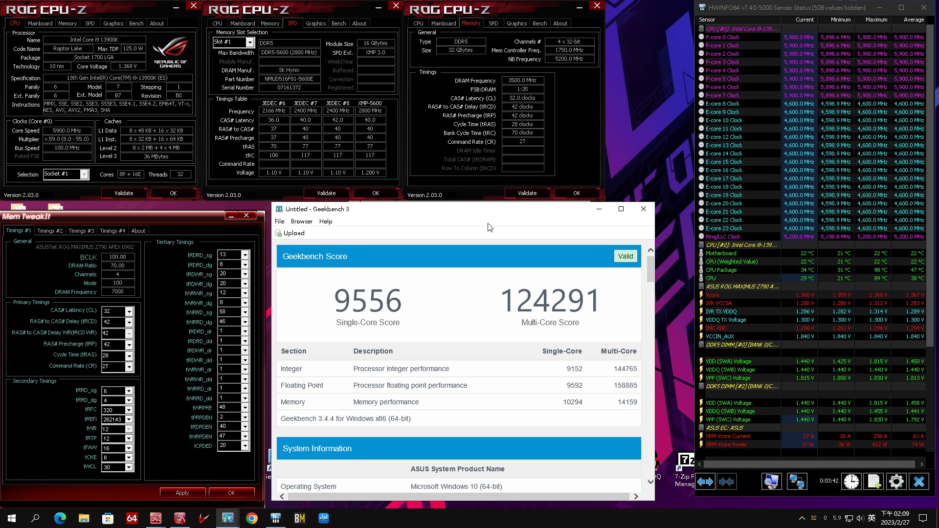 13900K SP 97 LLC8 5.9g 4.7G RING 52 R23/R20/GB3/CPU-Z/GB6 | 滄者極限