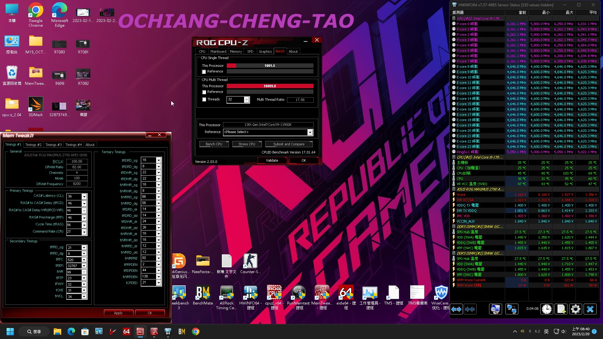 13900K SP 97 LLC8 5.9g 4.7G RING 52 R23/R20/GB3/CPU-Z/GB6 | 滄者極限